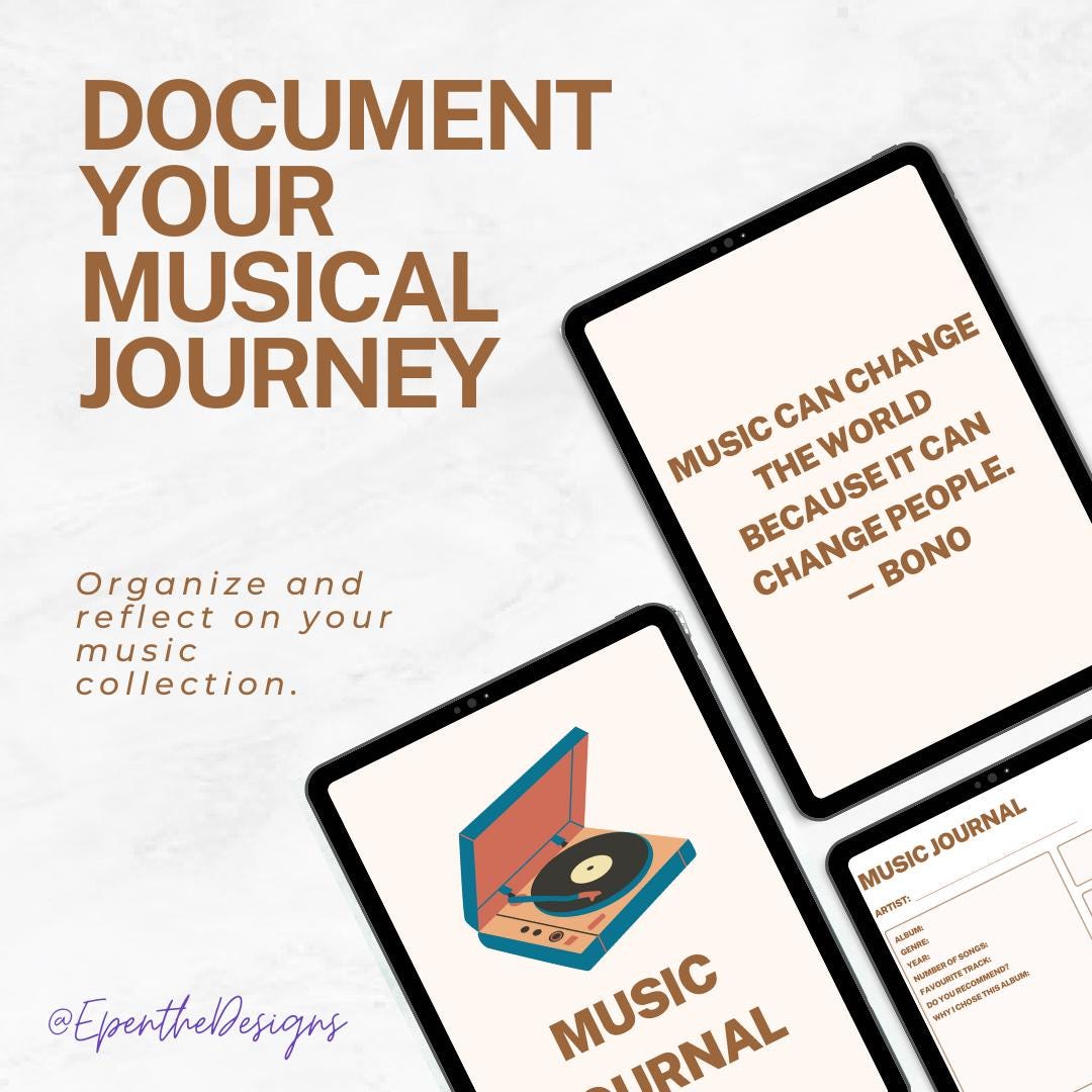 Printable Digital Journal for Music Lovers, Audiophile, Album Tracker ...