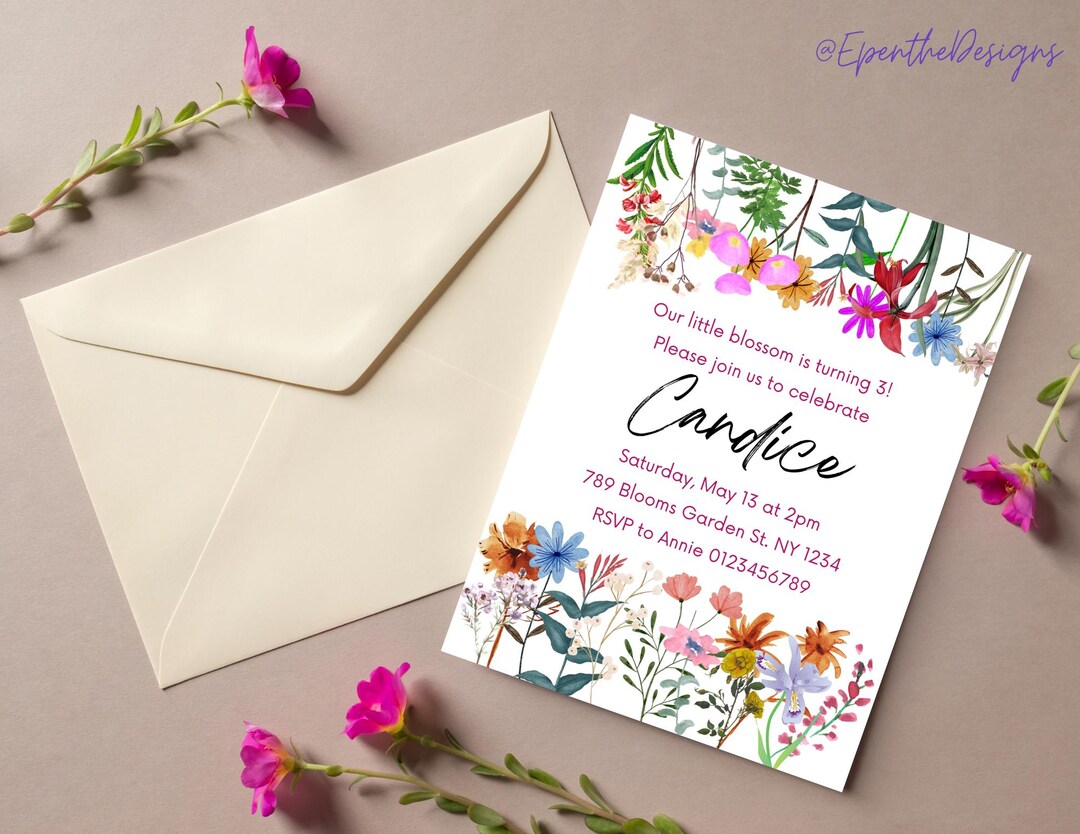 Flower Birthday Invitation Template, Any Age Flower/floral Themed ...
