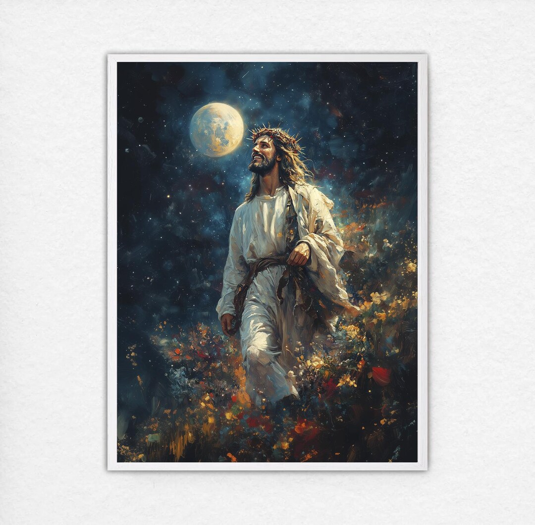 Jesus With Moon | Jesus' Moonlight Redemption | Jesus Oil Painting ...