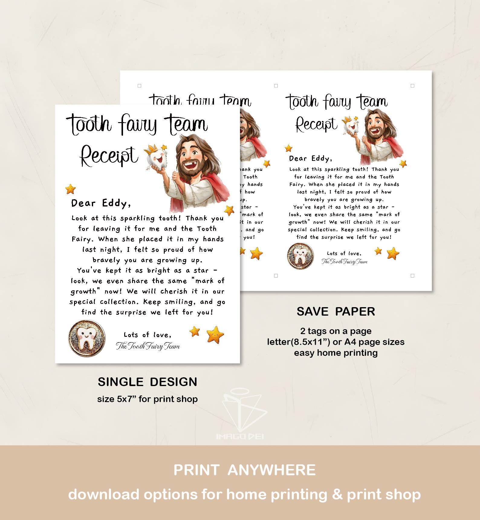 Jesus Tooth Fairy Team Letter, First-tooth Certificate, Christian Kids ...