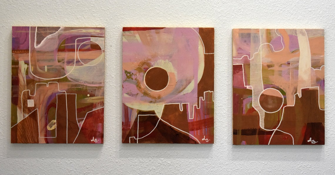 Southwestern Style Abstract Painting Pink Red Brown Beige Desertscape ...