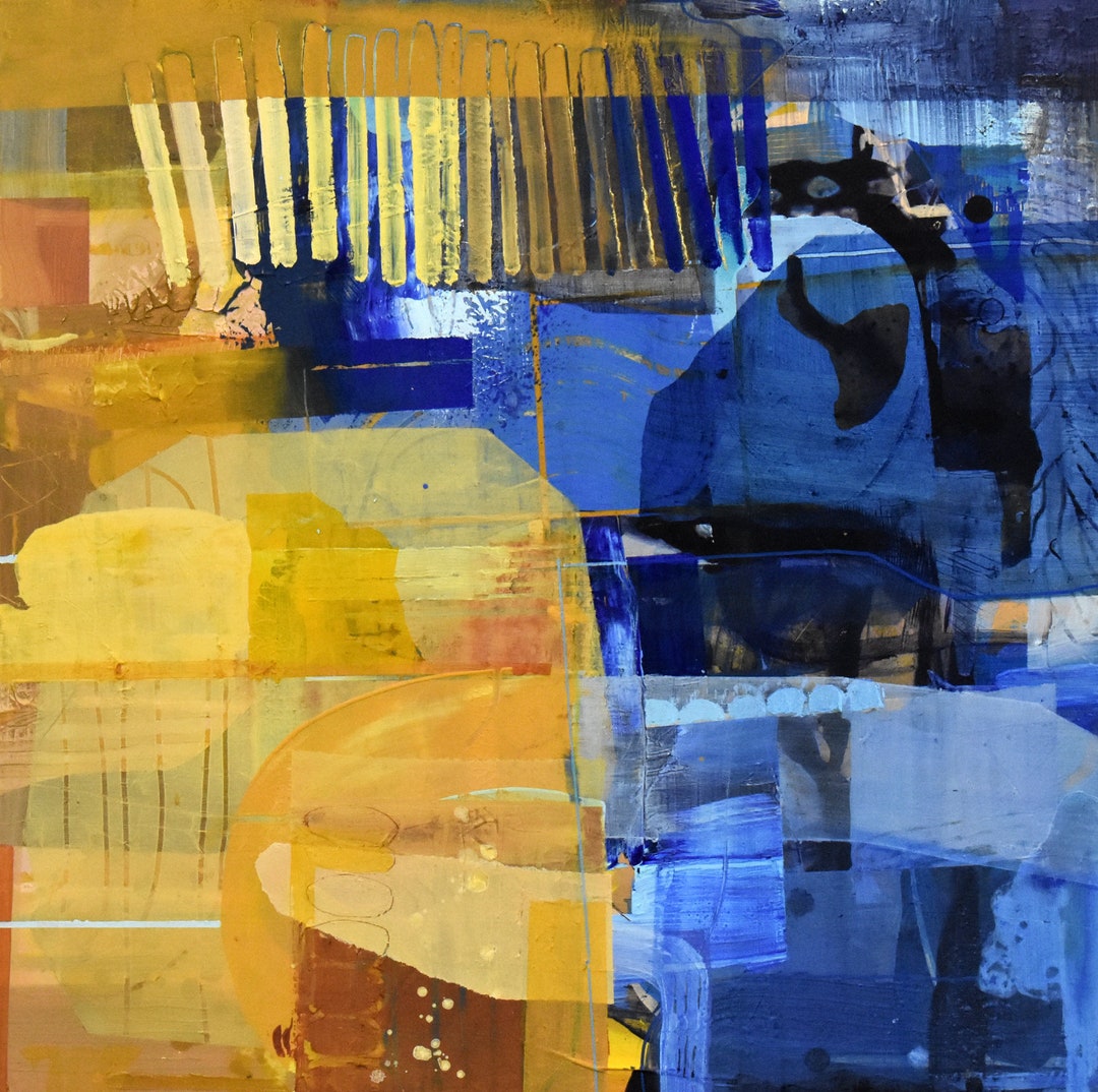 Blue and Yellow Abstract Painting Square Original Geometric Modern ...