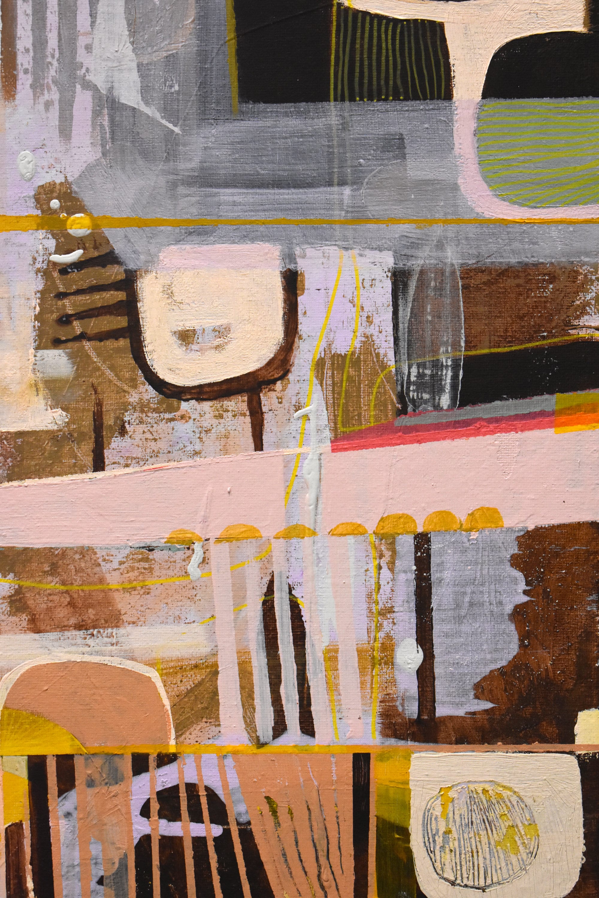 Abstract Shapes Retro Style Painting Light Pink Brown Yellow Geometric ...