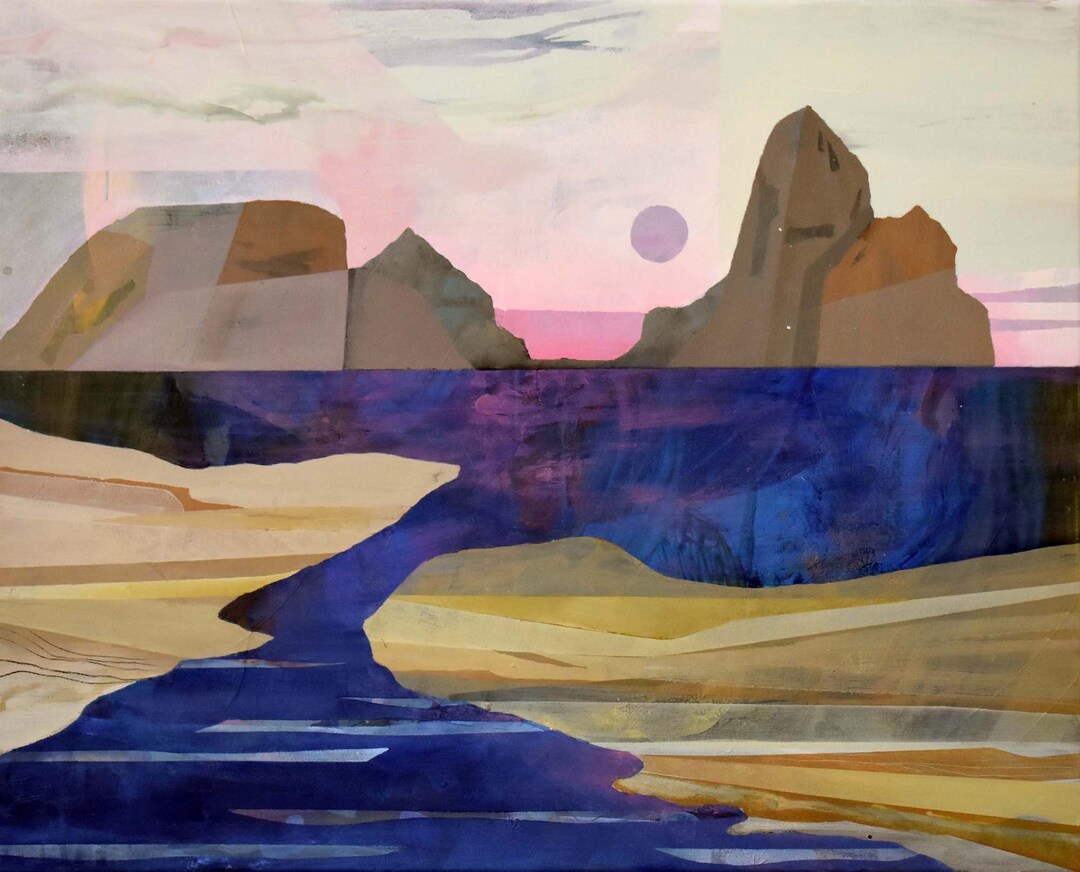 Beach Landscape Painting Abstract Pink Blue Earthtones Beachscape ...