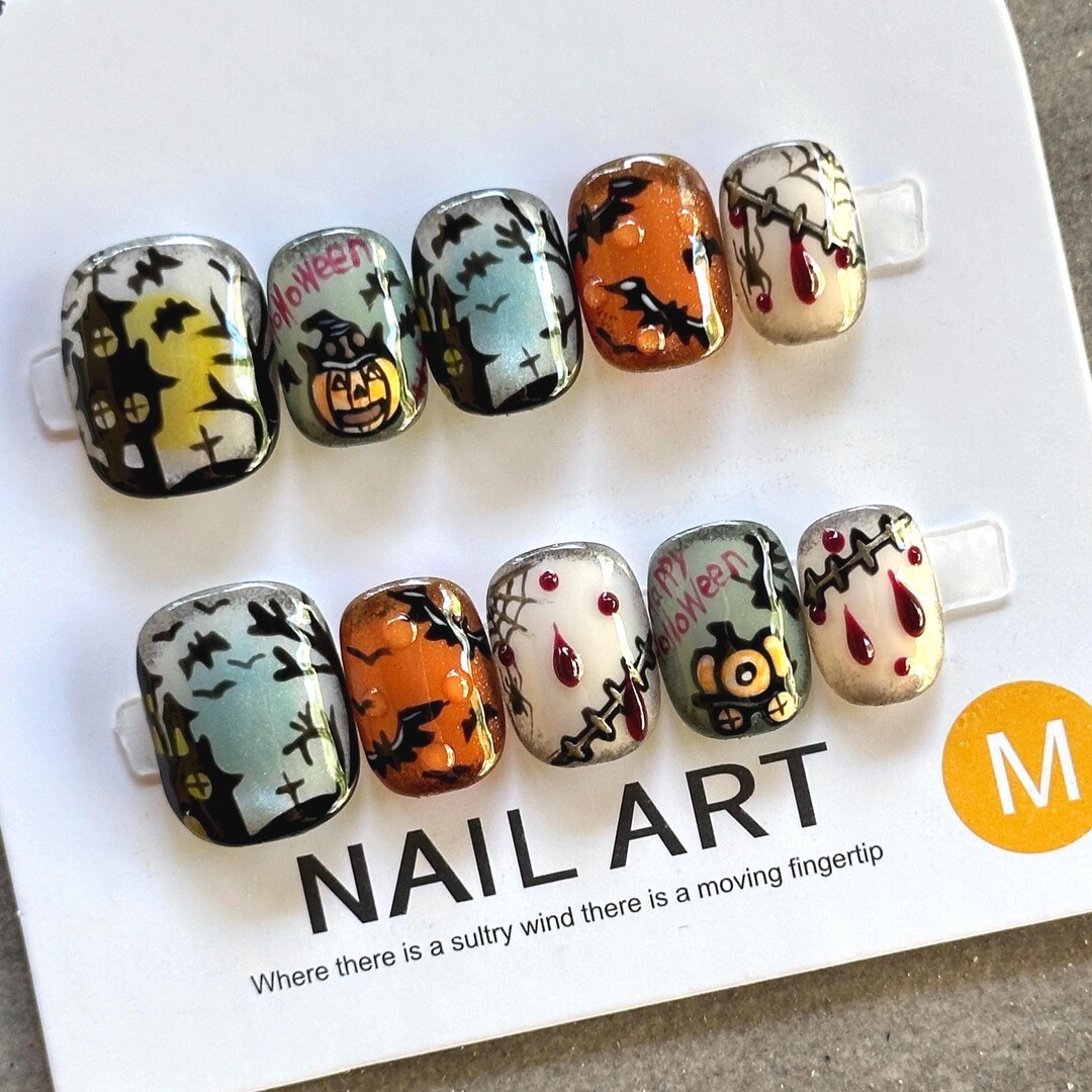 Halloween Ghost Press on Nails | Colorful/black, Short Nails, Bat ...