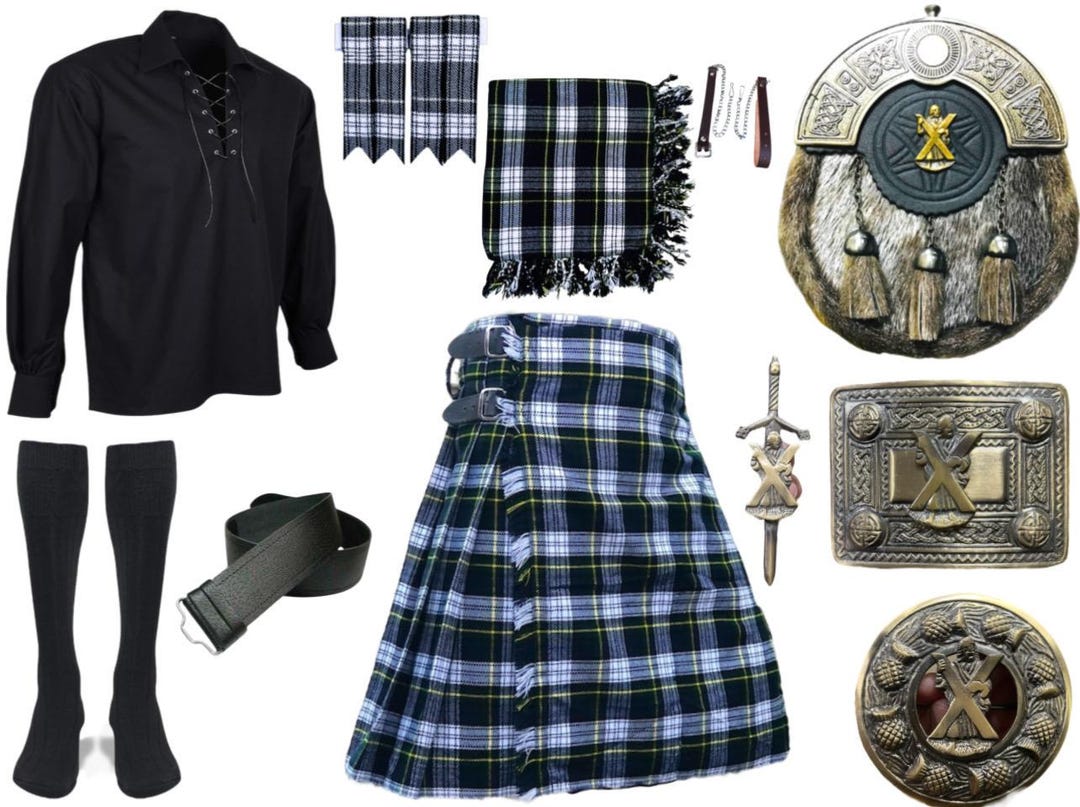 Men's Scottish Wedding Kilt Outfit: St Andrew Antique 10-piece Highland ...