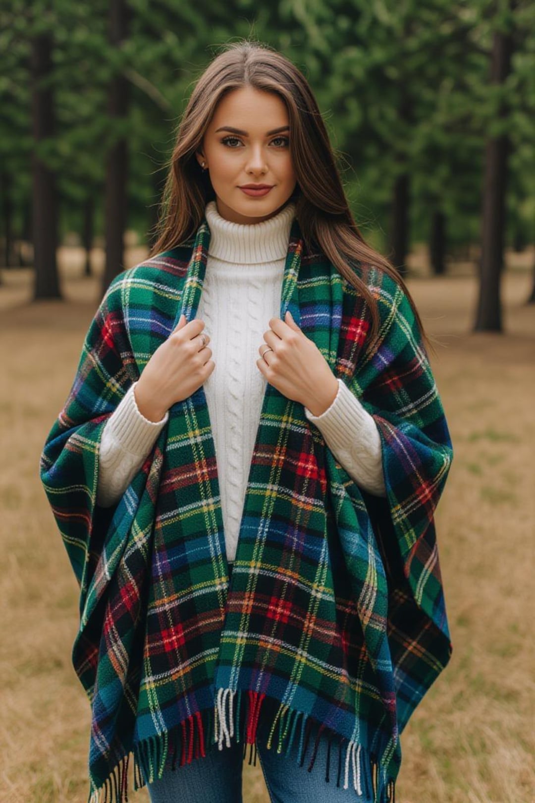 Handmade Wool Tartan Ruana: Scottish Blanket Cape, Highland Plaid Shawl ...
