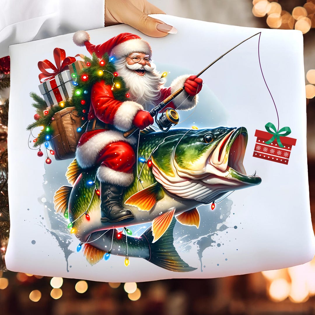 Fishing Santa PNG: Christmas Bass Fish Holiday Sublimation Design - Etsy