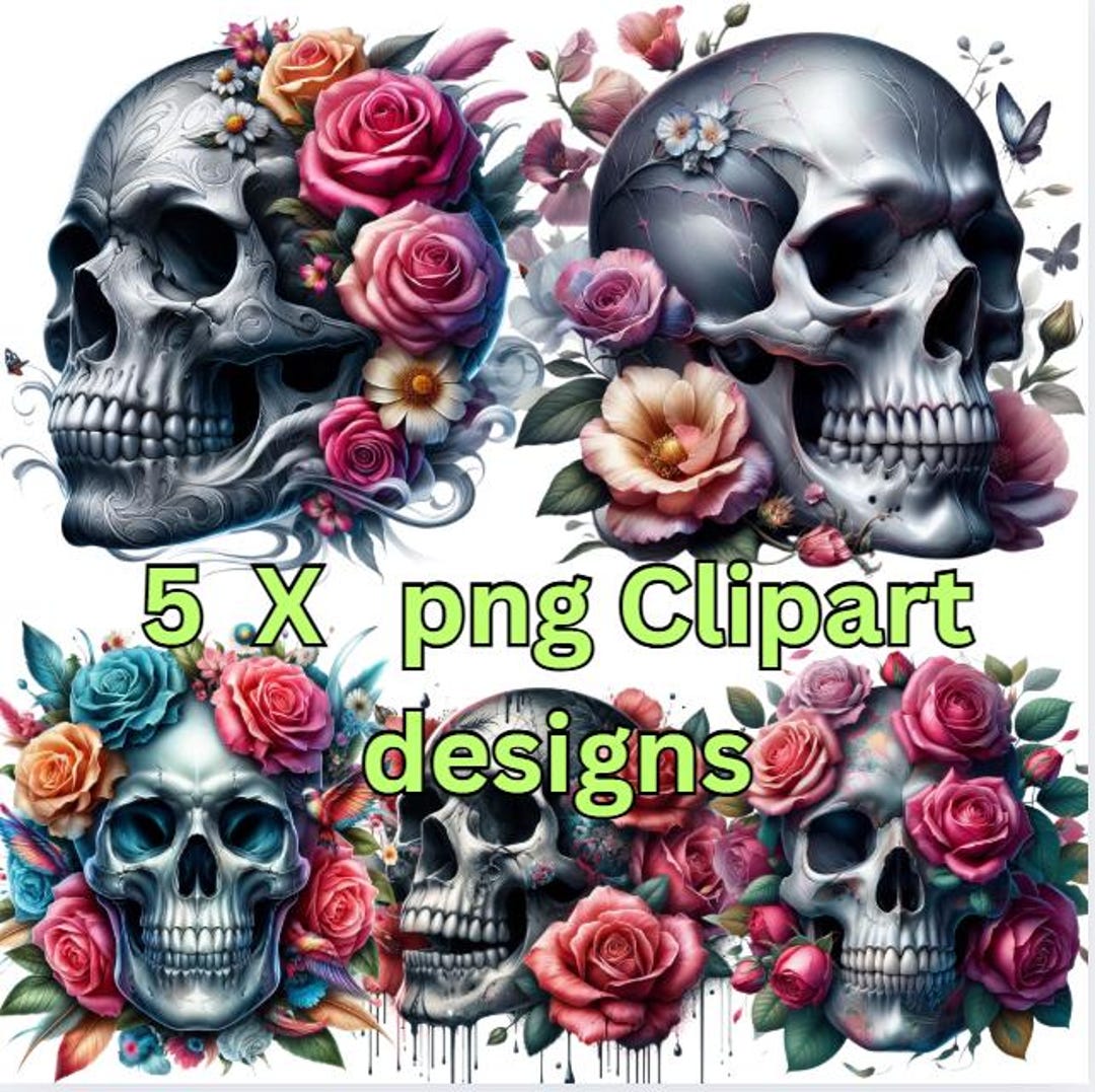 Skull PNG Bundle: Gothic Clipart, Sublimation Design (4096x4096 Px ...