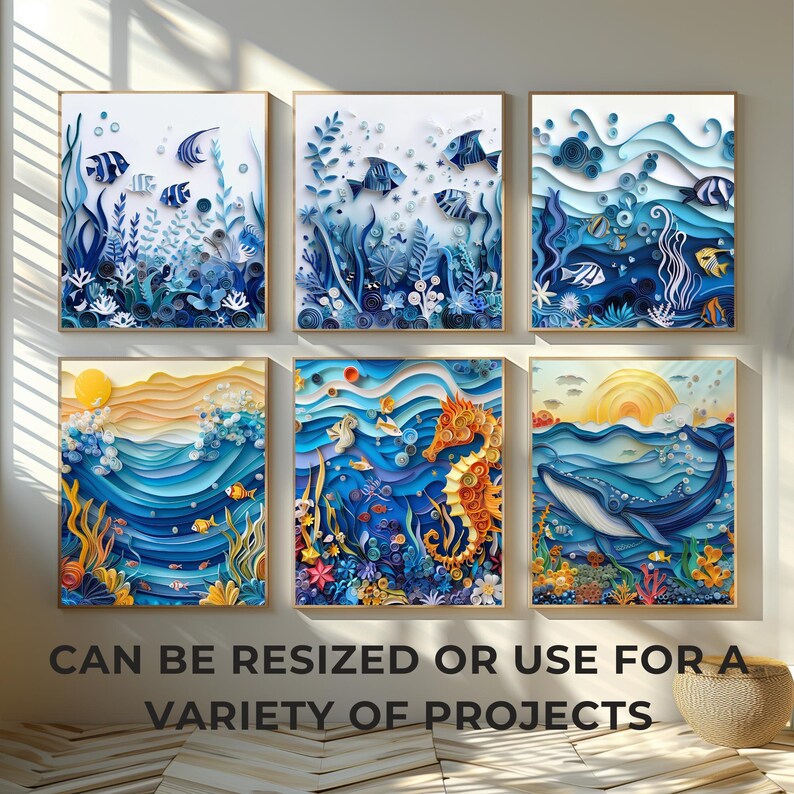 Under the Sea Paper Quilled Digital Paper, Quilled Ocean Printable ...