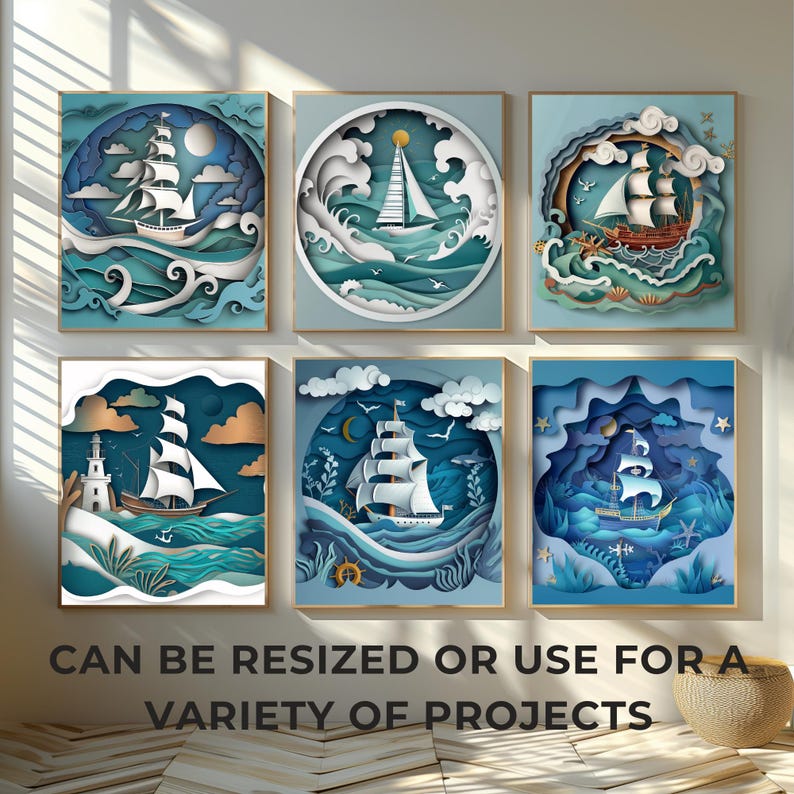 Nautical Clipart Bundle Paper Cut Design Style Ocean Digital Paper Sea ...