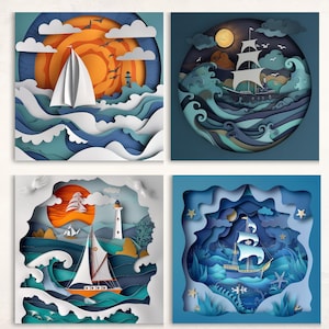 Nautical Clipart Bundle Paper Cut Design Style Ocean Digital Paper Sea ...