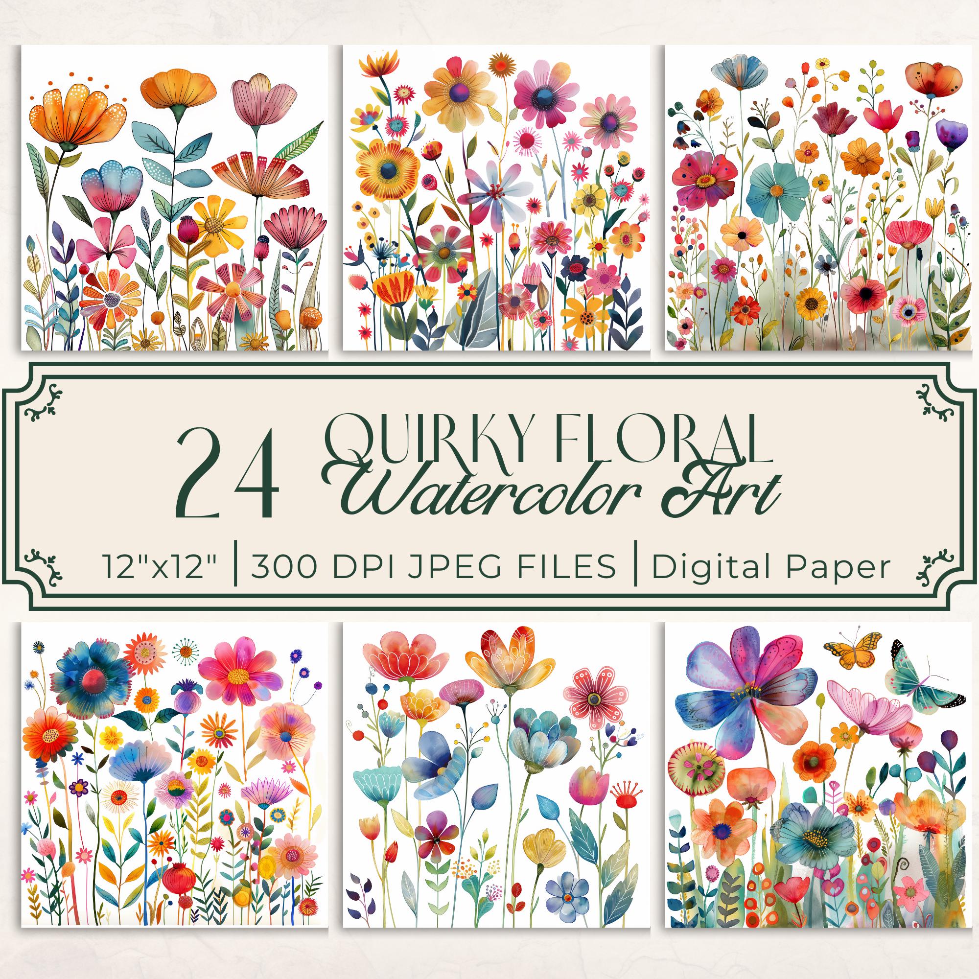 Quirky Flowers Clip Art Bundle Watercolor Floral Digital Paper Junk ...