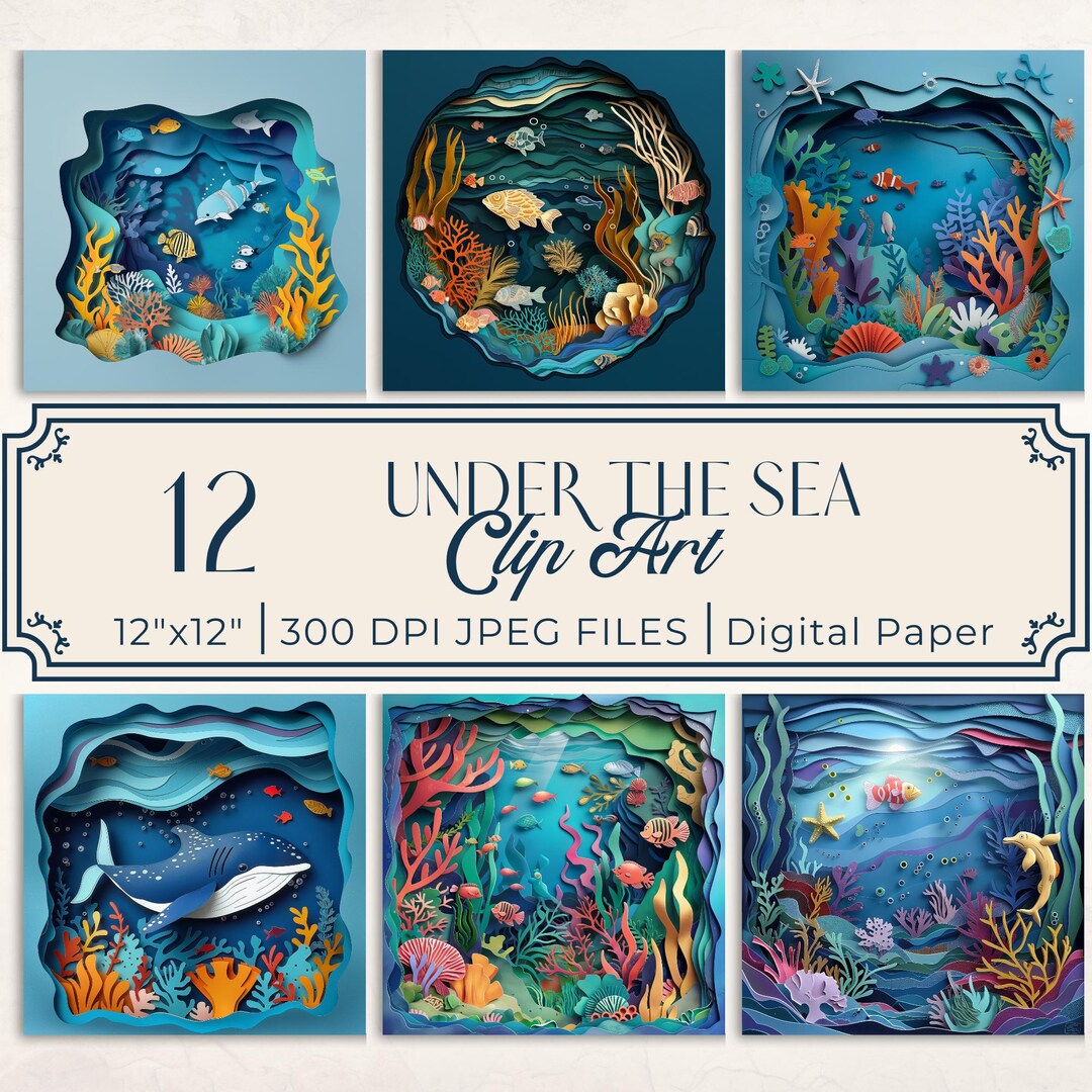 Under the Sea Clipart Bundle Paper Cut Art Nautical Digital Paper Junk ...