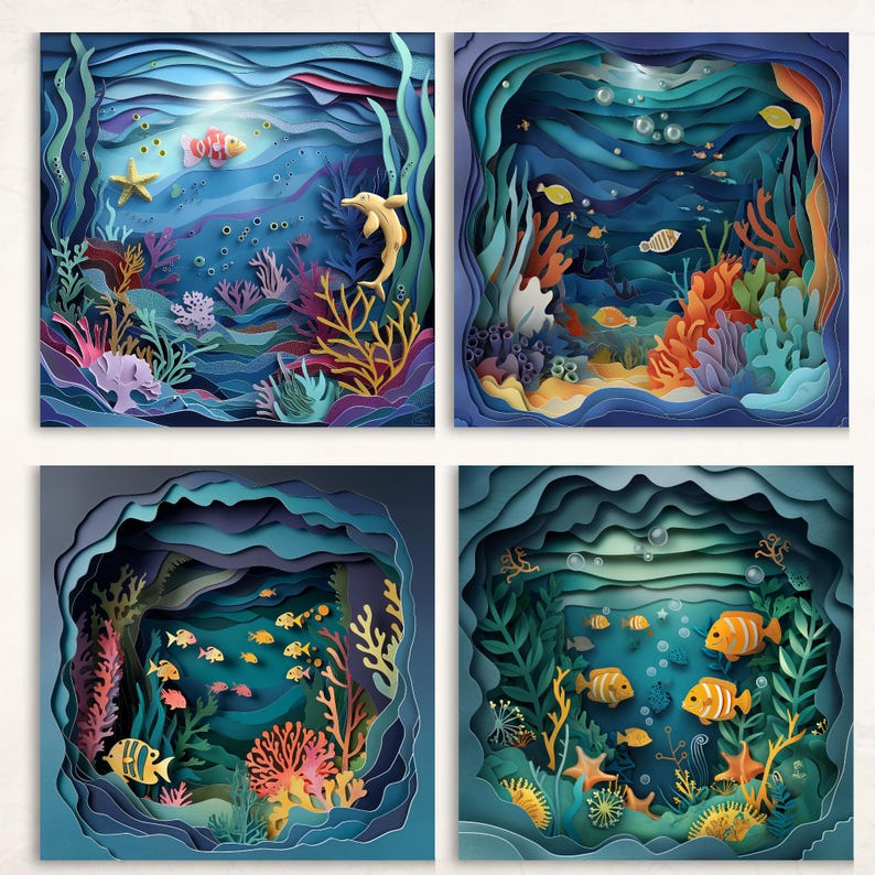 Under the Sea Clipart Bundle Paper Cut Art Nautical Digital Paper Junk ...