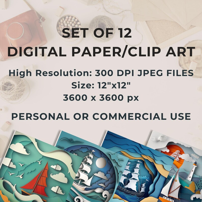 Nautical Clipart Bundle Paper Cut Design Style Ocean Digital Paper Sea ...