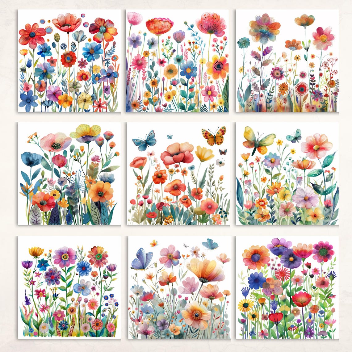 Quirky Flowers Clip Art Bundle Watercolor Floral Digital Paper Junk ...