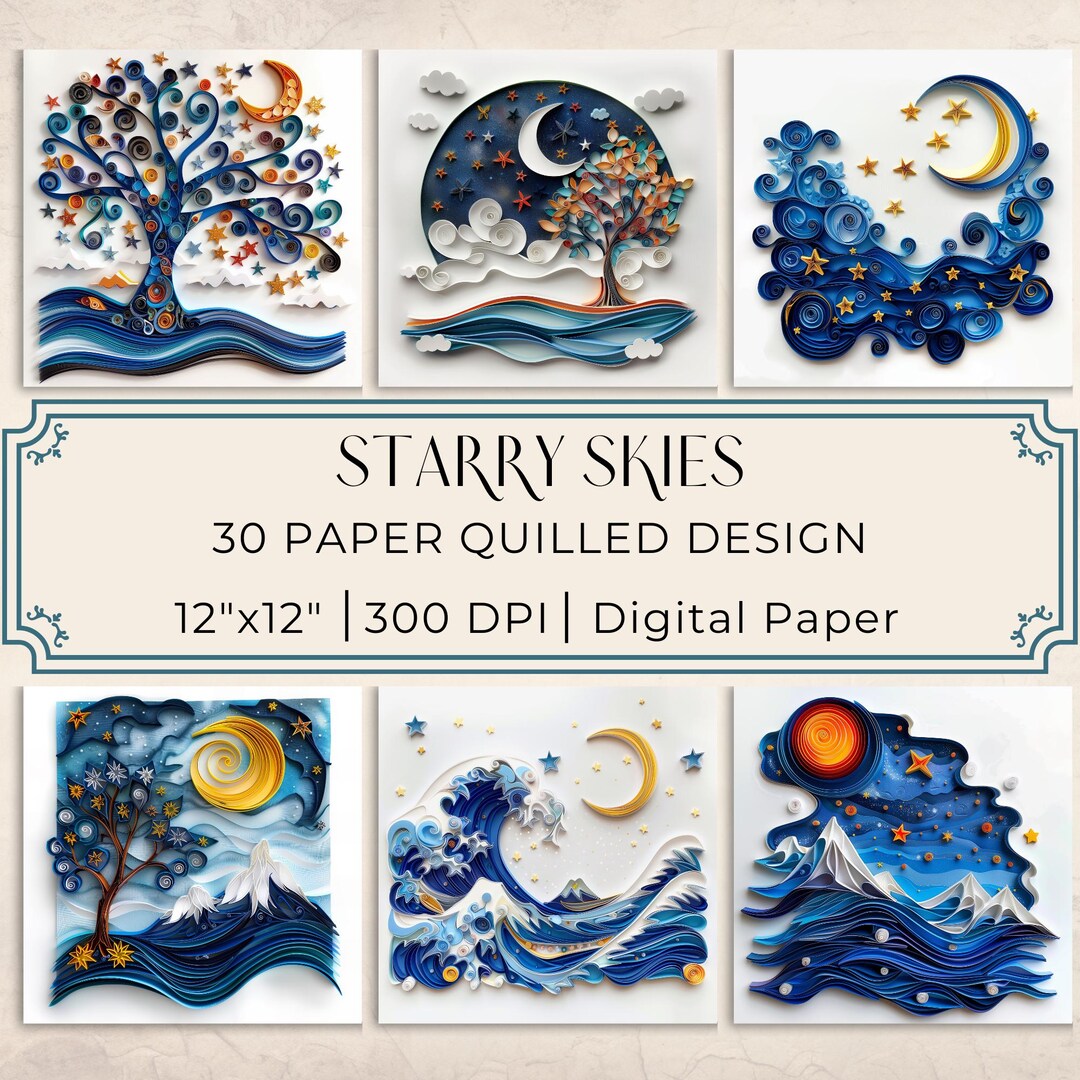 Starry Skies Paper Quilled Digital Paper Quilled Sky Printable Paper ...