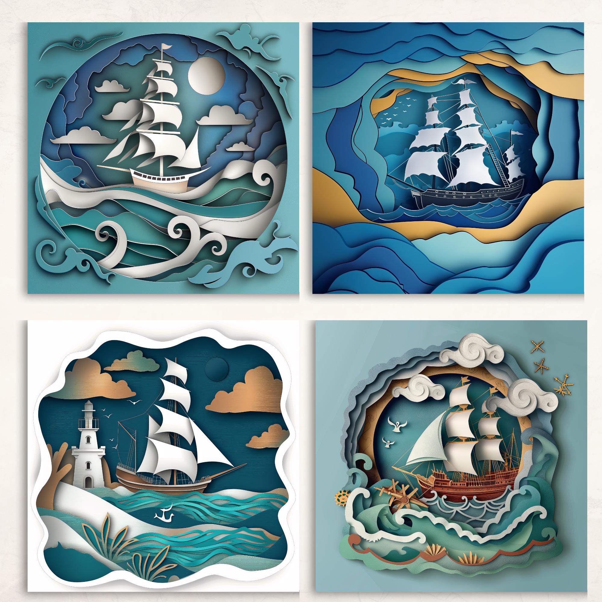 Nautical Clipart Bundle Paper Cut Design Style Ocean Digital Paper Sea ...