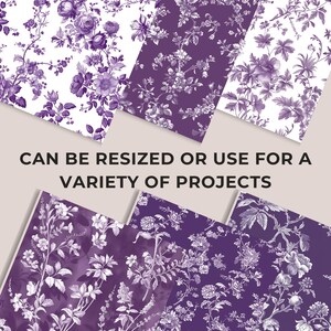 Purple Toile De Jouy Digital Paper: Floral Scrapbook Background ...