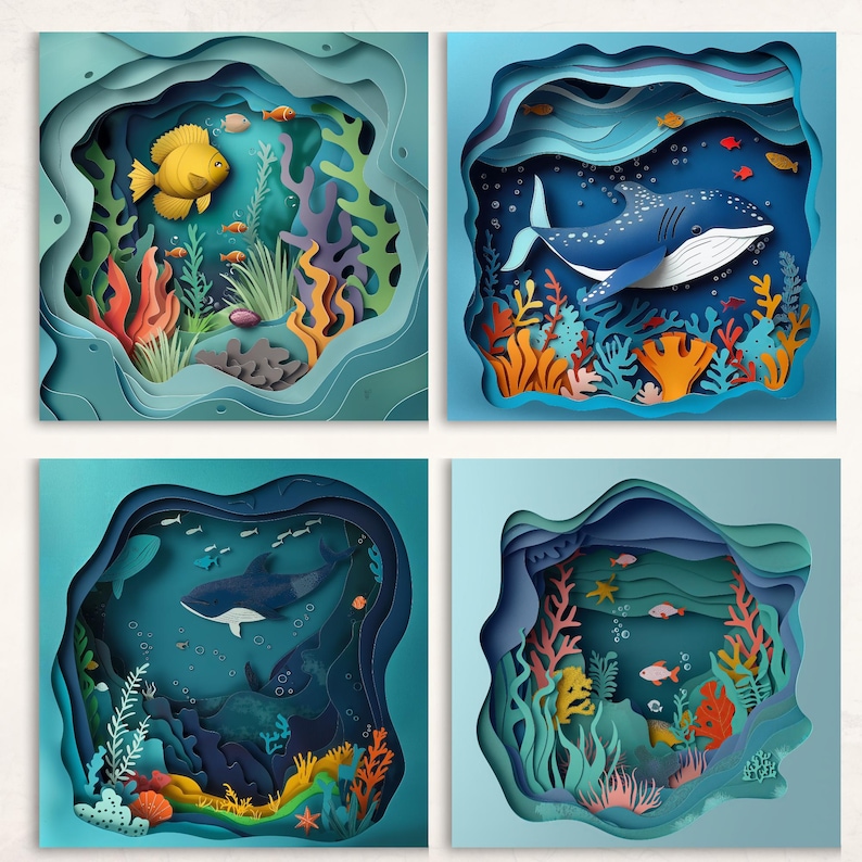 Under the Sea Clipart Bundle Paper Cut Art Nautical Digital Paper Junk ...