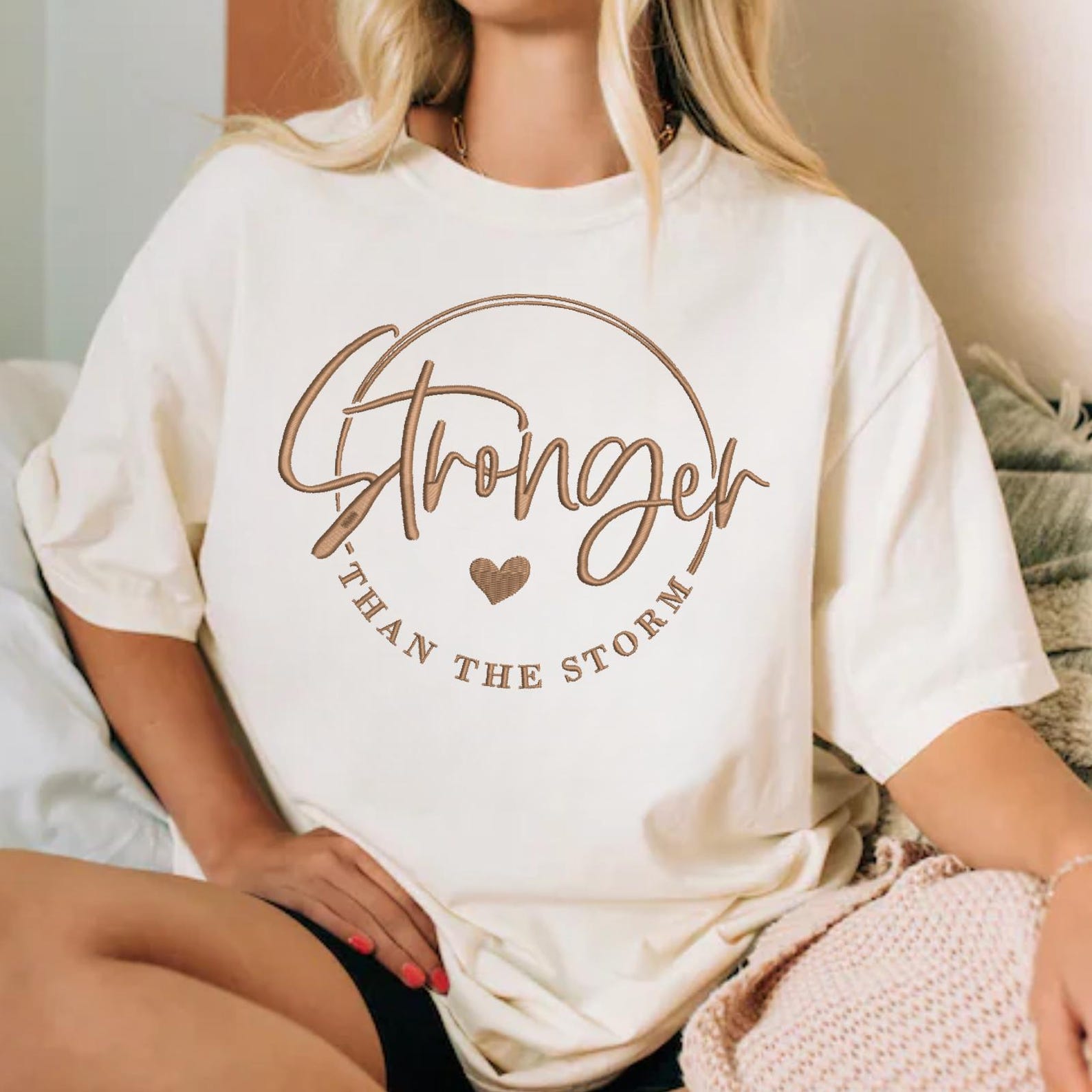 Stronger Than the Storm Embroidery Design, Boho Christian Embroidery ...
