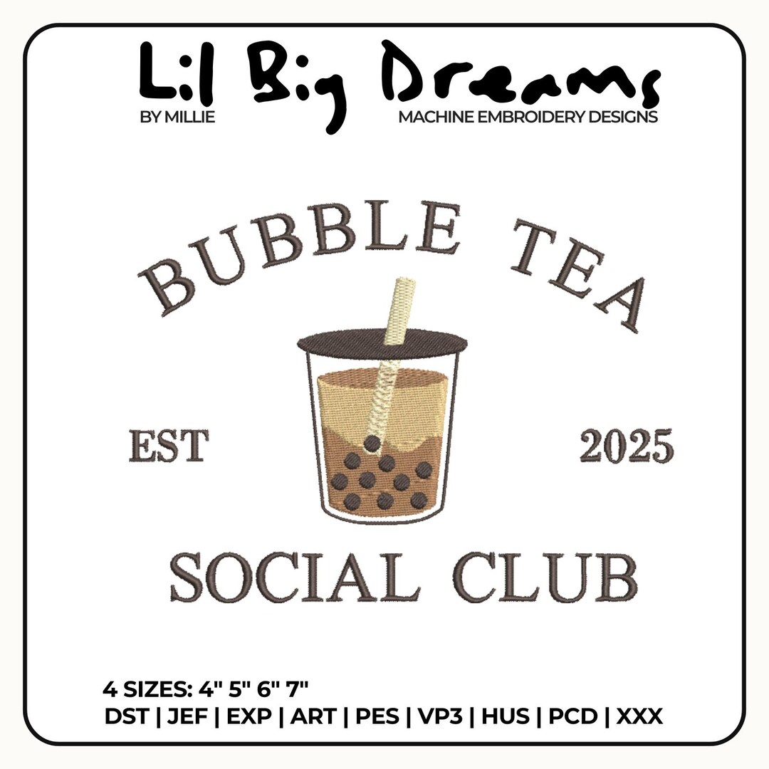 Bubble Tea Embroidery Design, Milk Tea Lover Machine Embroidery File ...