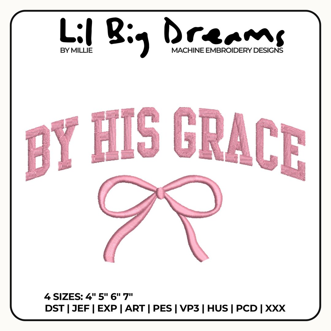 By His Grace Embroidery Design, Boho Christian Embroidery Design ...
