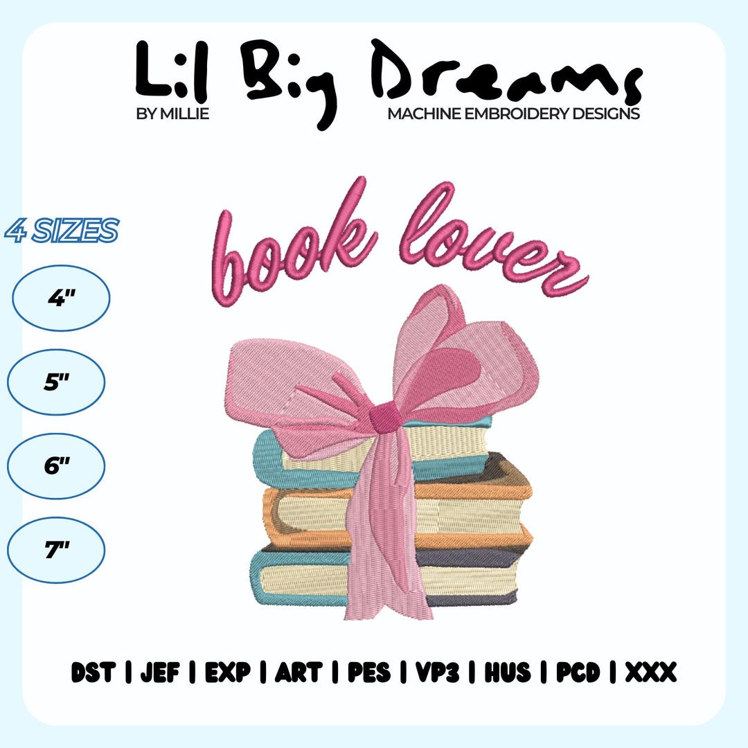 Book Lover Embroidery Design, Cute Coquette Books Embroidery Design ...