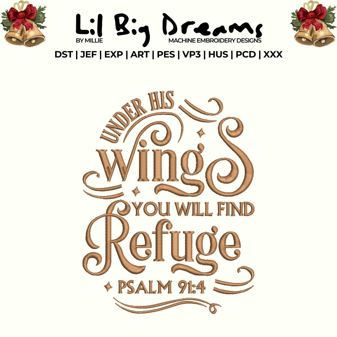 Under His Wing You Will Find Refuge Embroidery Design, God Embroidery ...