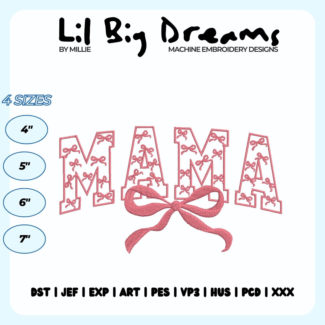 Mama Bow Embroidery Design, Coquette Mama Machine Embroidery Files ...