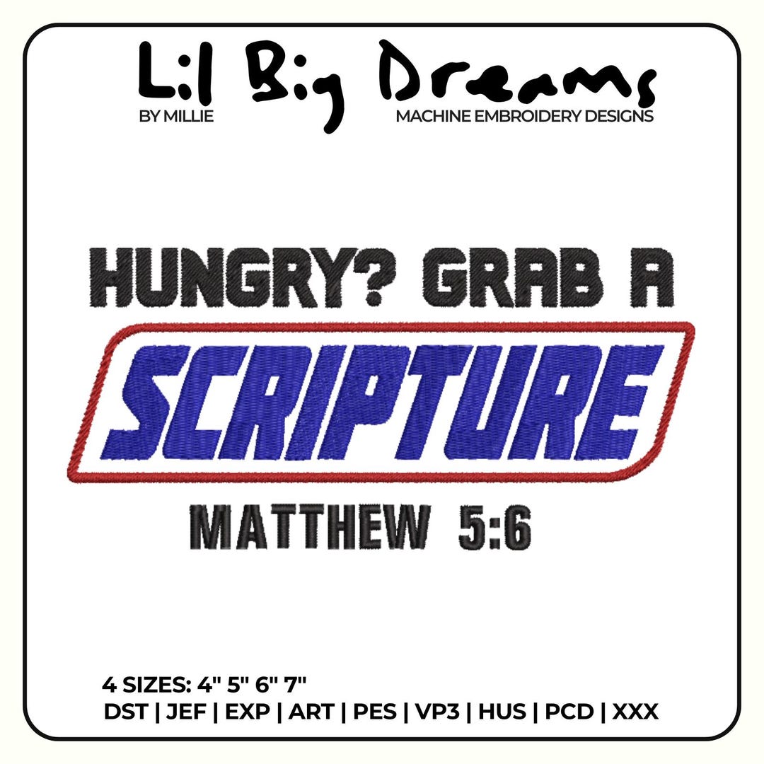 Hungry? Grab a Scripture Embroidery Design, Boho Christian Embroidery ...