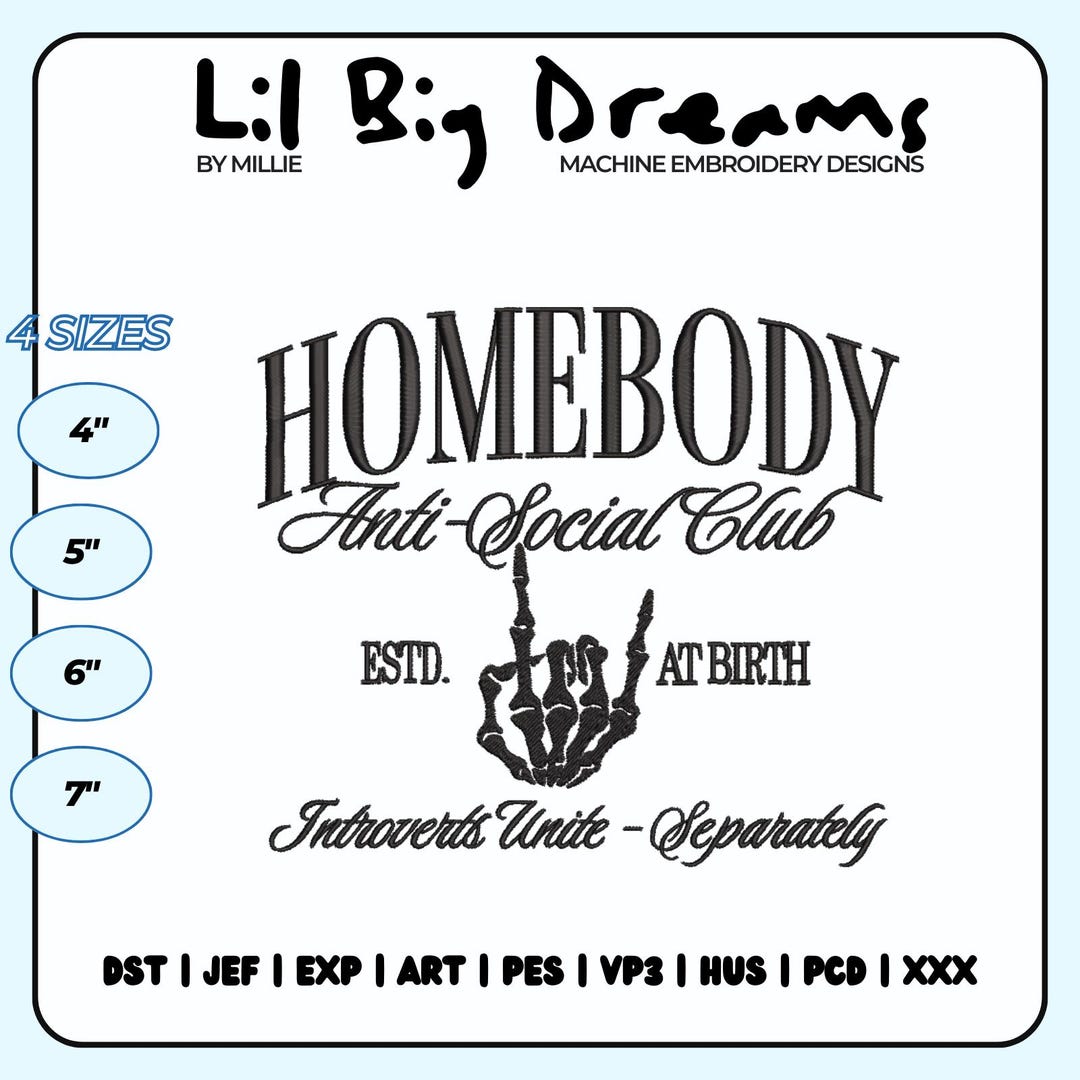 Homebody Anti Social Club Embroidery Design, Introvert Embroidery Files ...