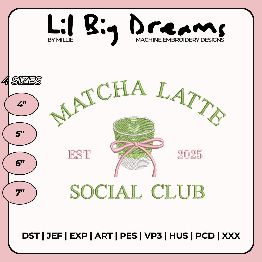 Matcha Latte Embroidery Design, Matcha Lover Machine Embroidery File ...