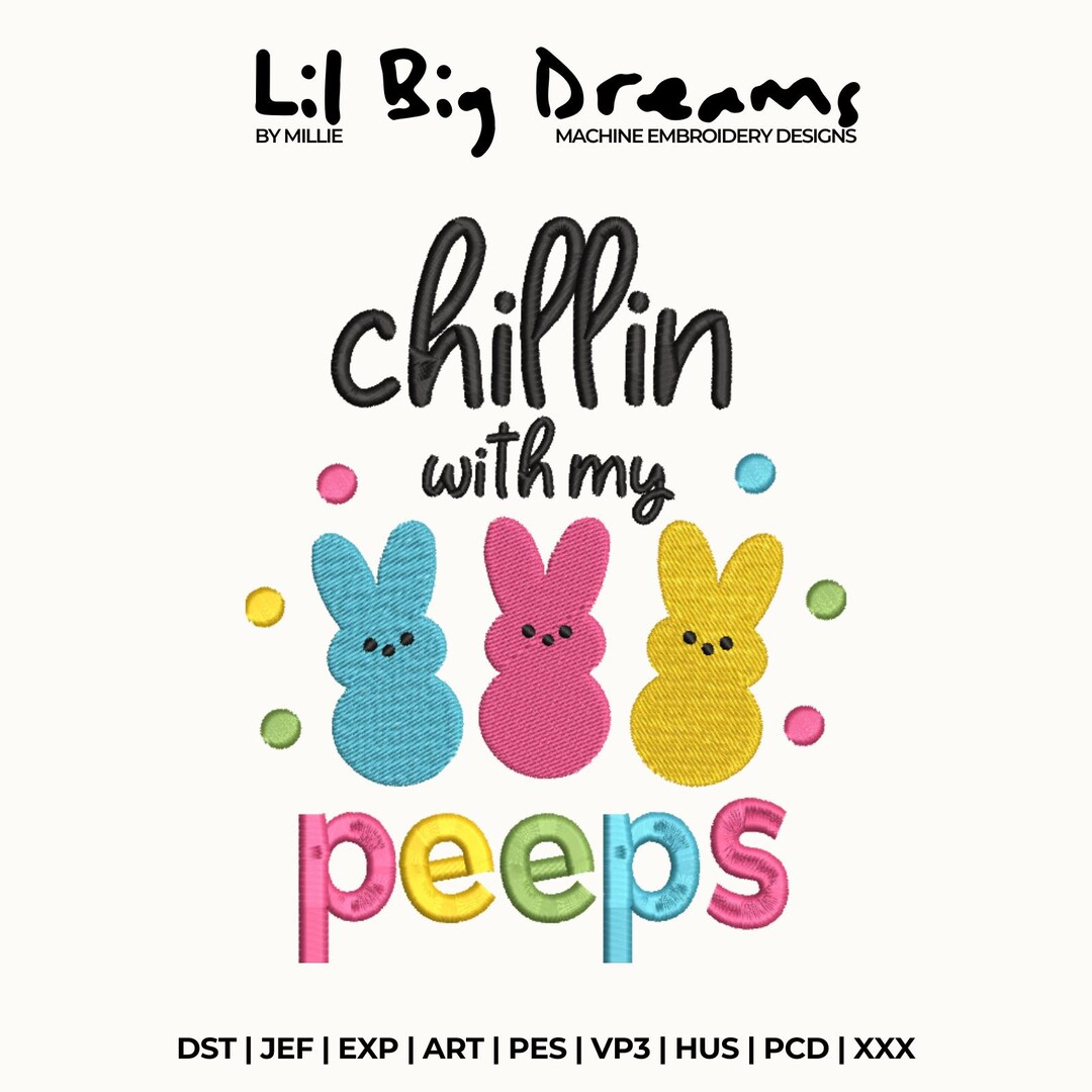 Chilling With My Peeps Embroidery Design, Floral Bunny Embroidery, DST ...