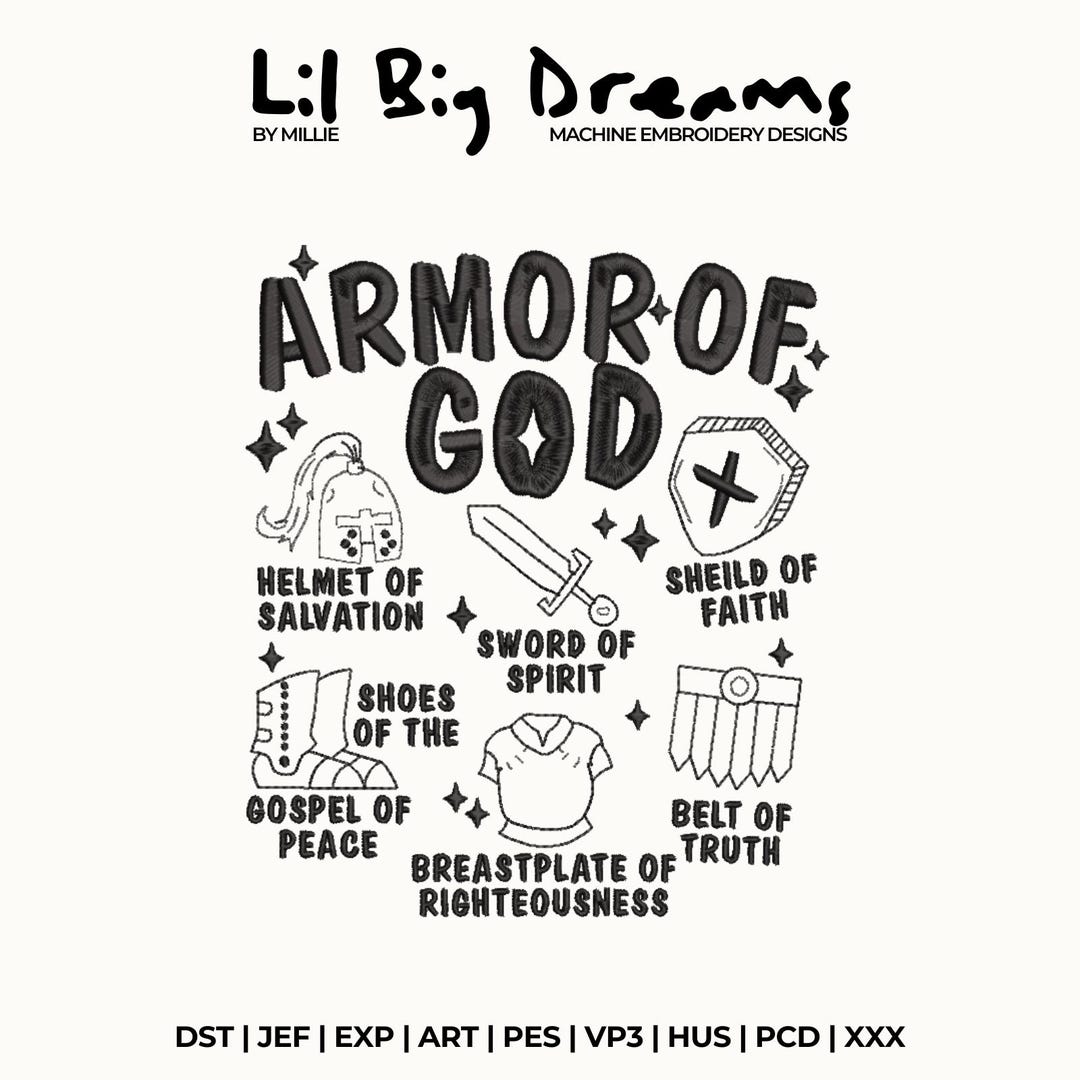 Armor of God Embroidery Design, Baptism Embroidery Files, DST PES File ...