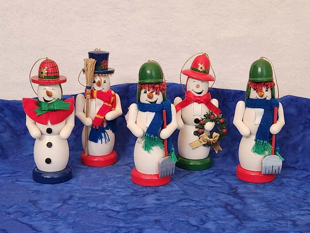 Wooden Snowman Nutcracker Set of 5 Ornaments Christmas Tree Trim ...