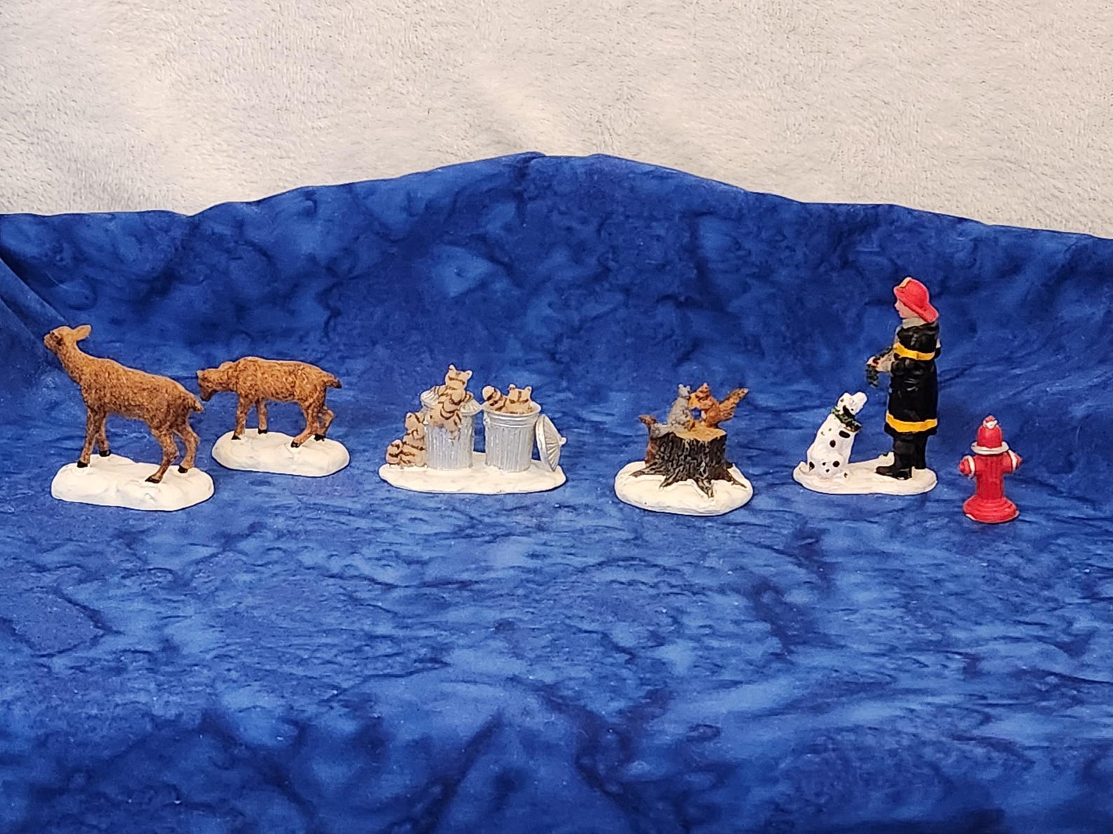 Lemax Deer W Baby Raccoons in Trash Cans Squirrels on Stump or Fireman ...