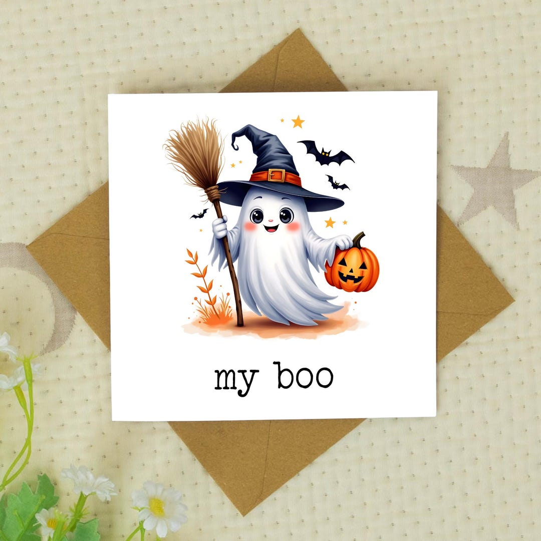 Youre My Boo Halloween Card, Cute Ghost Couple Love Greeting, Romantic ...