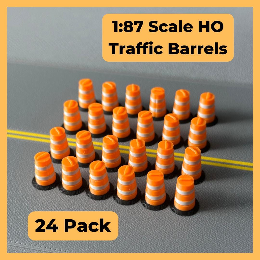HO Scale 1:87 Traffic Barrels (24 Pack) – Commander-style Road ...