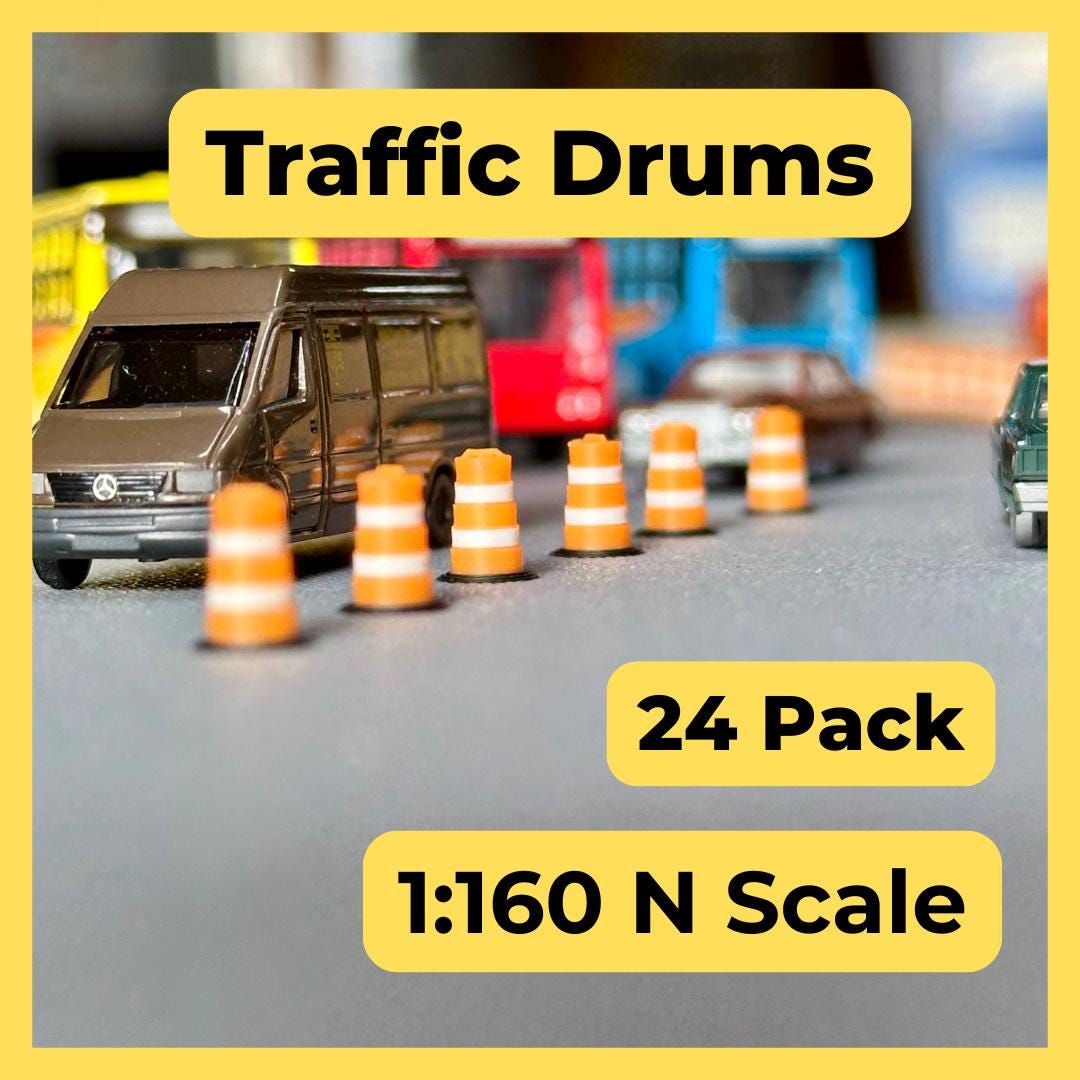 N Scale Traffic Barrels (24 Pack) – 1:160 Construction Drums for Model ...