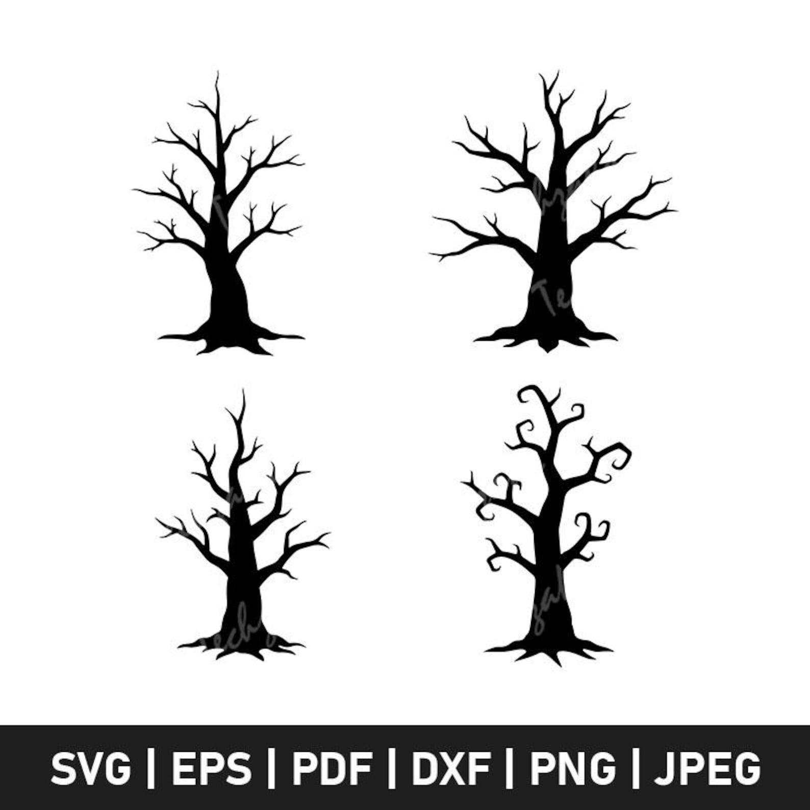 Halloween Trees SVG, Spooky Tree Silhouette, Haunted Forest Clipart ...