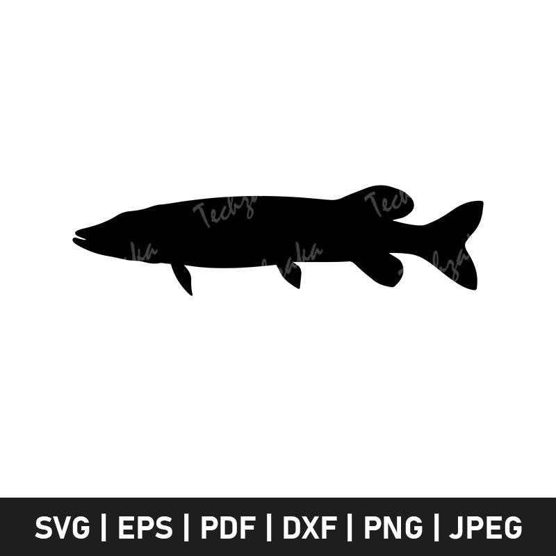 Northern Pike Fish Svg, Pike Silhouette Clipart, Freshwater Fish Svg ...