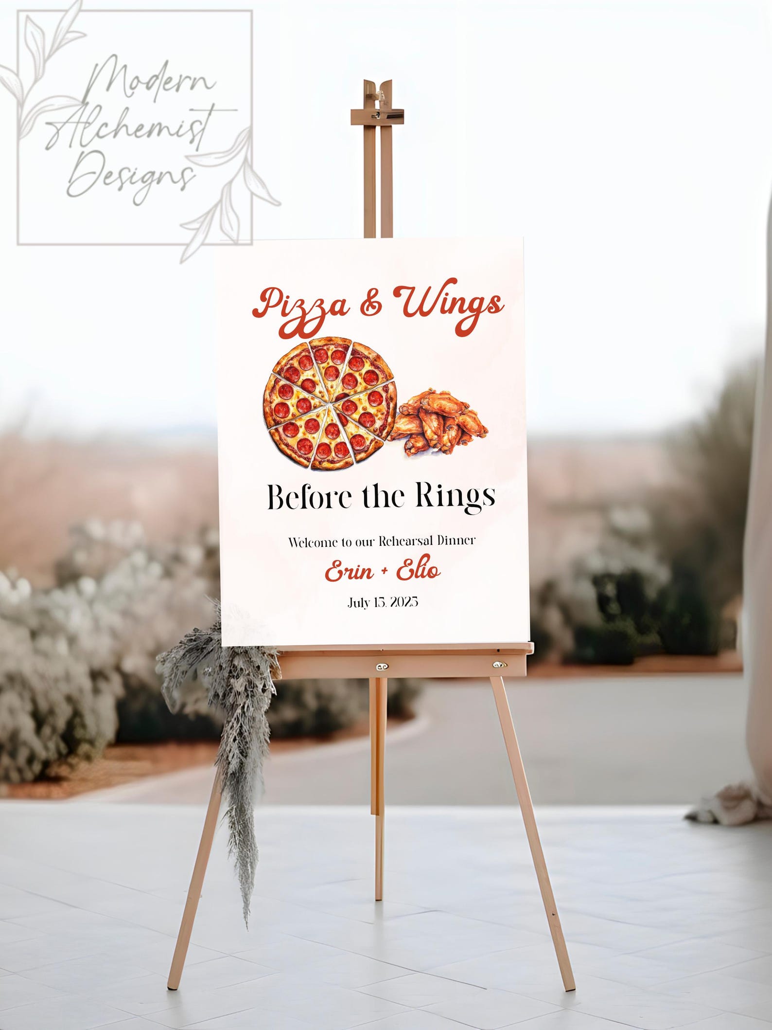 Rehearsal Dinner Welcome Sign | Pizza and Wings Before the Wings ...