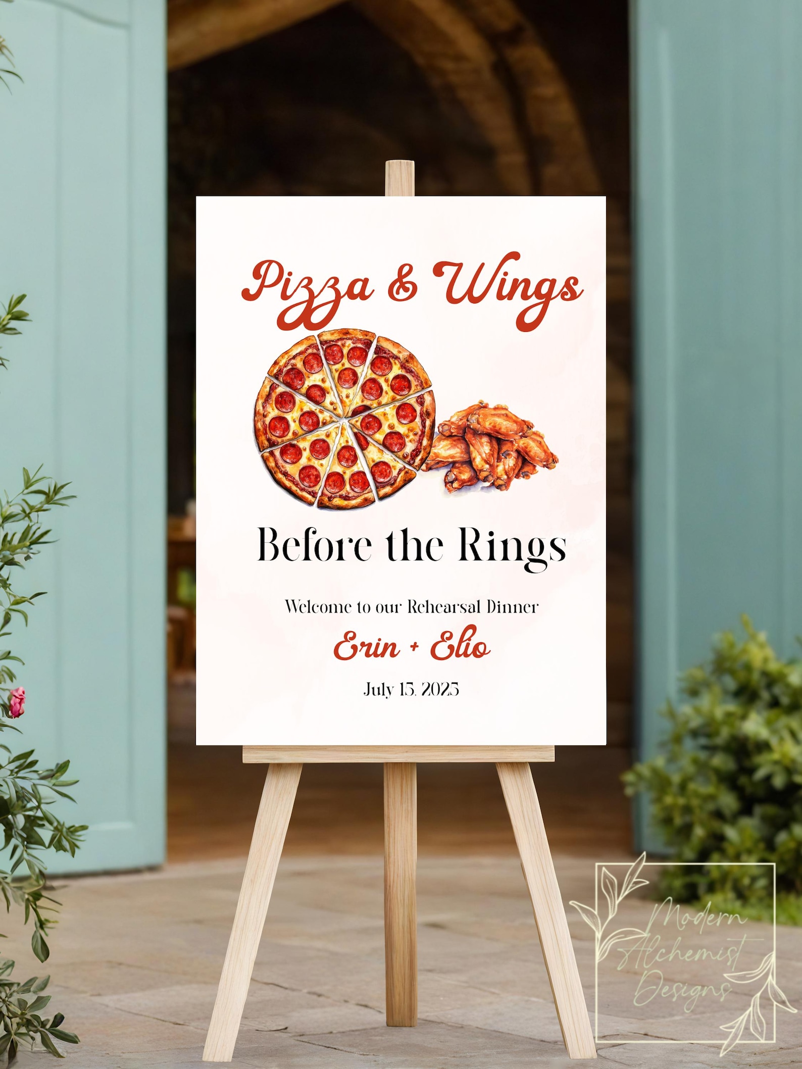 Rehearsal Dinner Welcome Sign | Pizza and Wings Before the Wings ...
