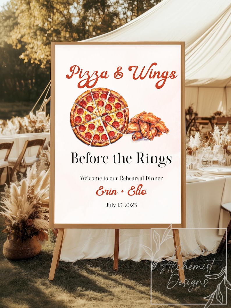 Rehearsal Dinner Welcome Sign | Pizza and Wings Before the Wings ...