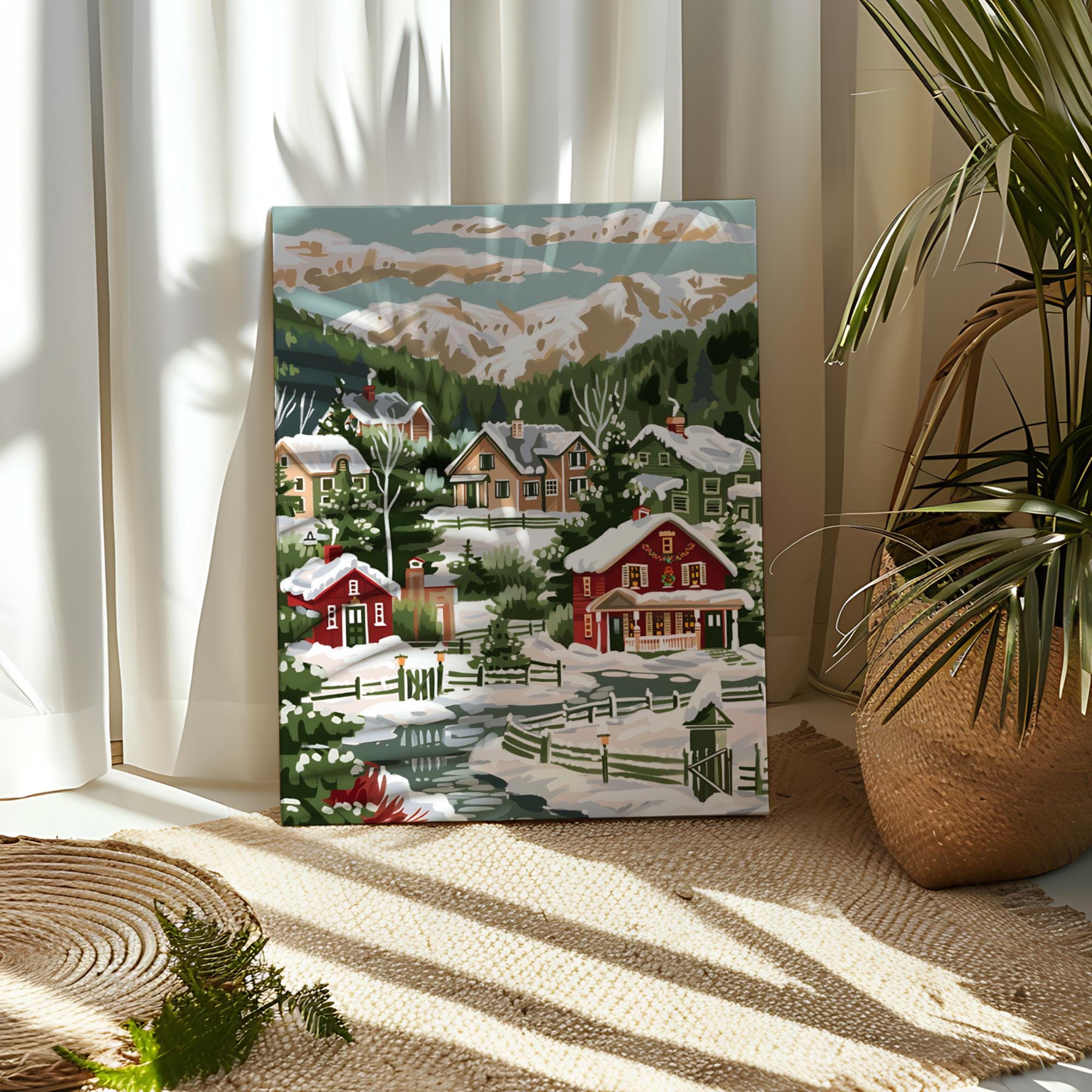 Christmas Village Paint by Number Kit Cute Winter Holiday Houses Color ...