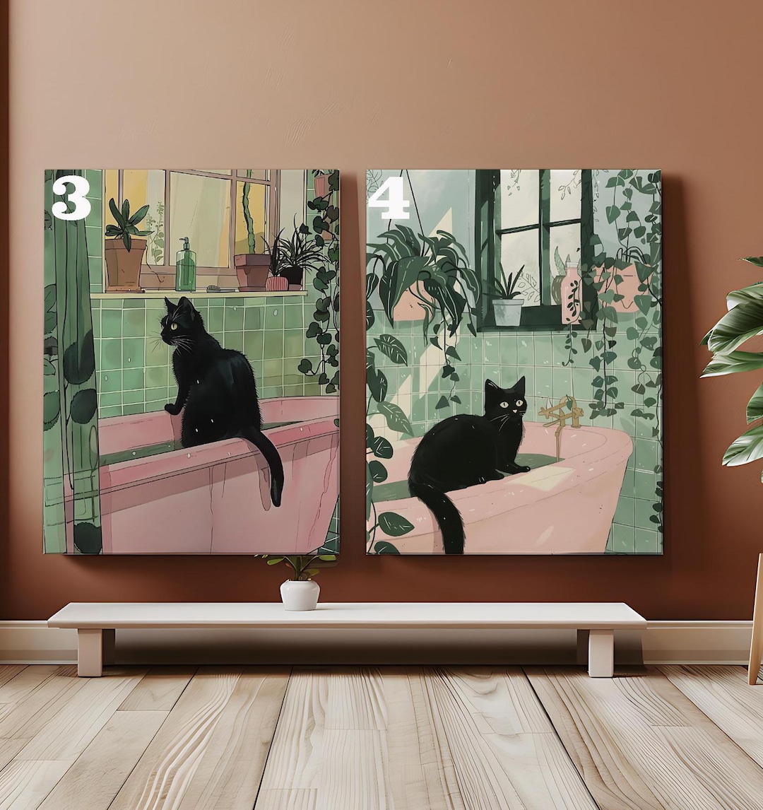 Paint by Number Bath Cat DIY Color Paint by Numbers Cat in Bathroom ...