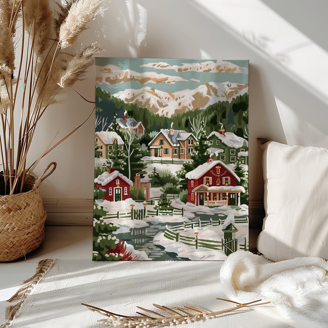 Christmas Village Paint by Number Kit Cute Winter Holiday Houses Color ...
