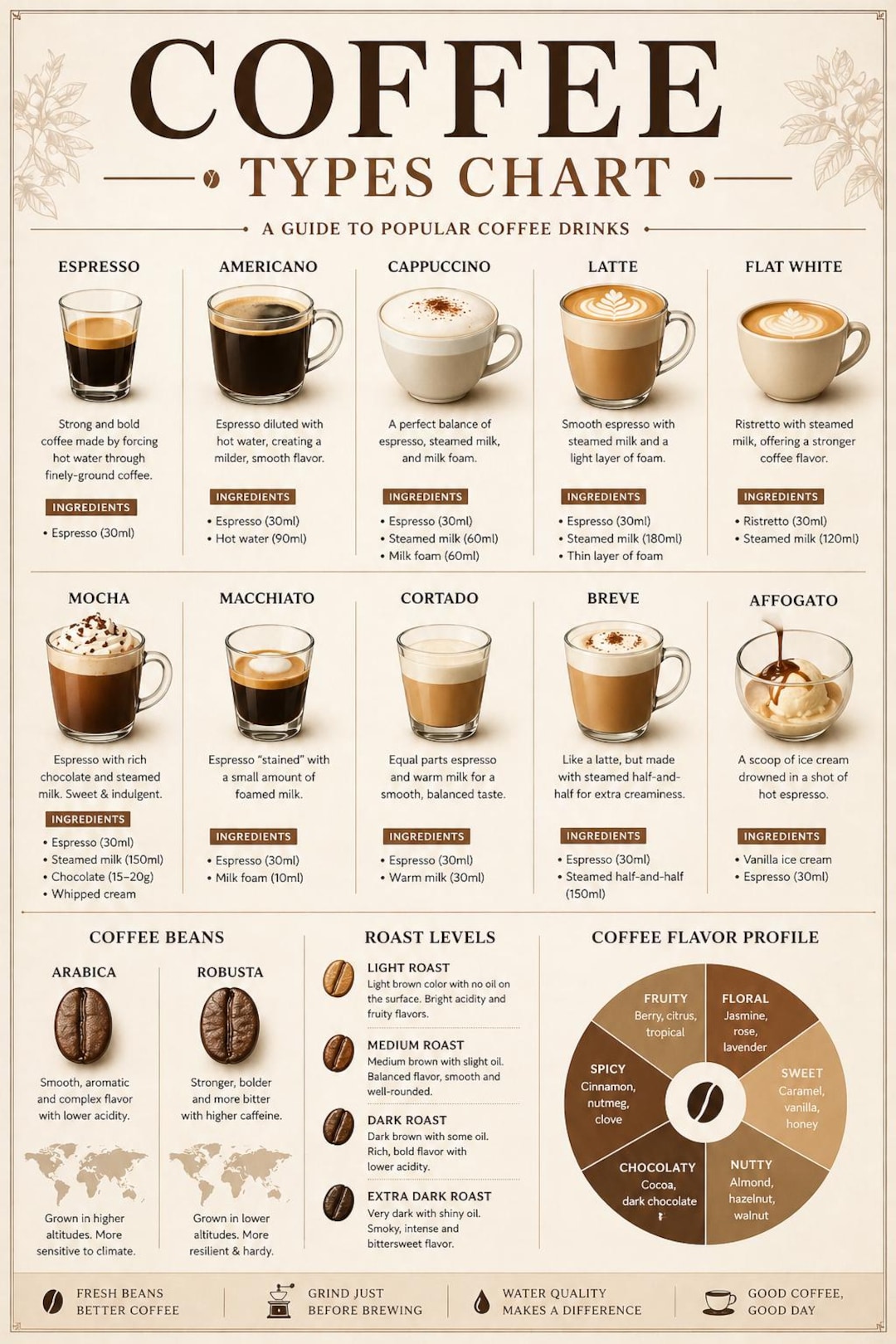 Coffee Types Chart Poster, Coffee Guide Infographic (instant Download ...
